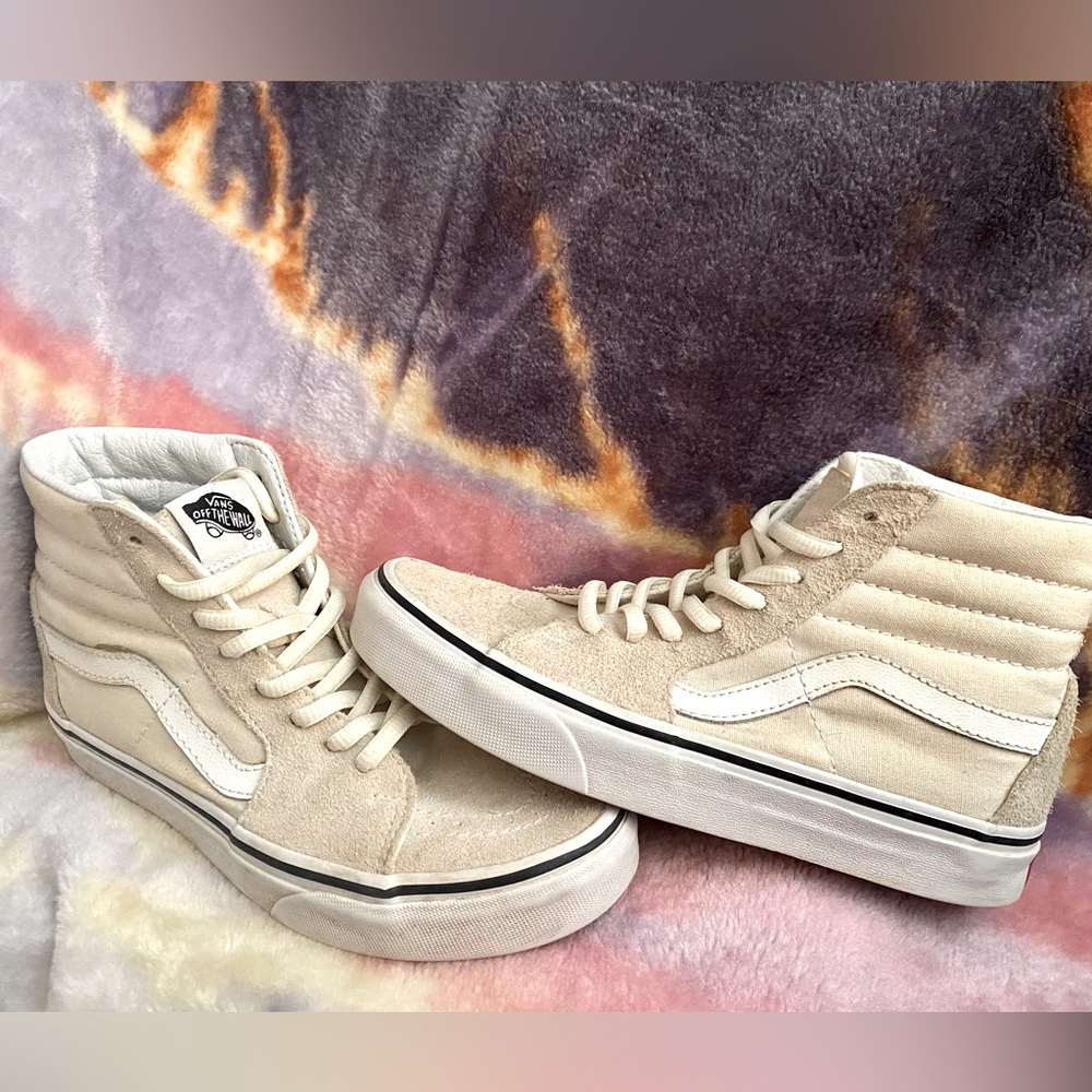 Vans Sk8 Hi Tops Off White Leather Canvas Sz 6.5 Women - Gem